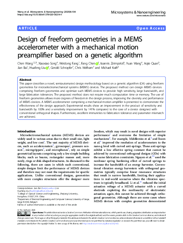 (PDF) Design of freeform geometries in a MEMS accelerometer with a mechanical motion ...