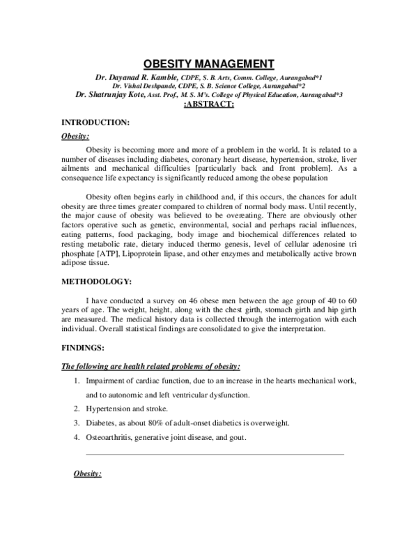 (PDF) Obesity management