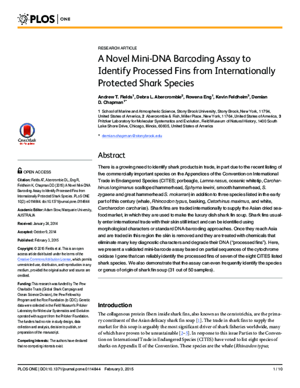 (PDF) A Novel Mini-DNA Barcoding Assay to Identify Processed Fins from Internationally Protected ...