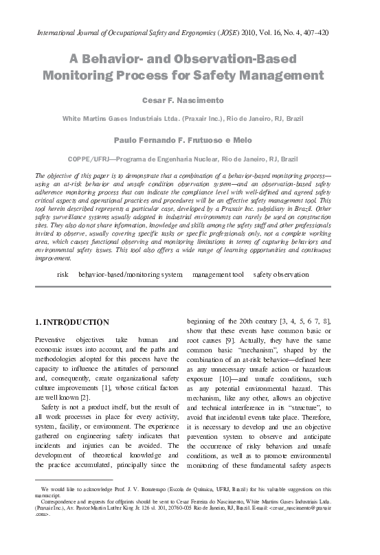 (PDF) A behavior- and observation-based monitoring process for safety ...