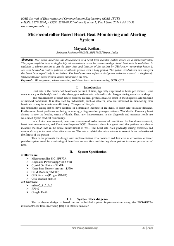 Pdf Microcontroller Based Heart Beat Monitoring And Alerting System