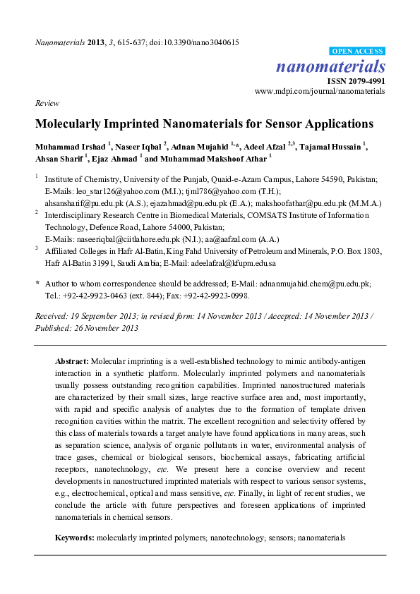 (PDF) Molecularly Imprinted Nanomaterials for Sensor Applications