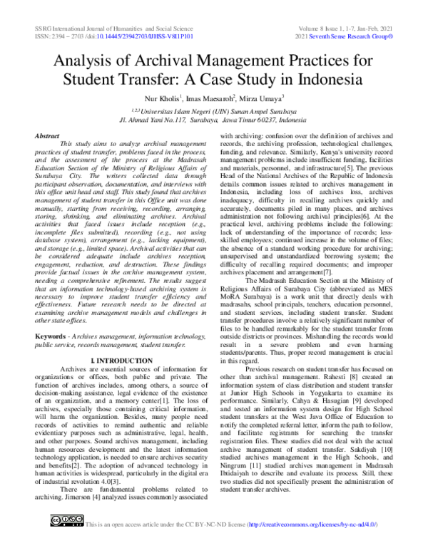 (PDF) Analysis of Archival Management Practices for Student Transfer: A ...