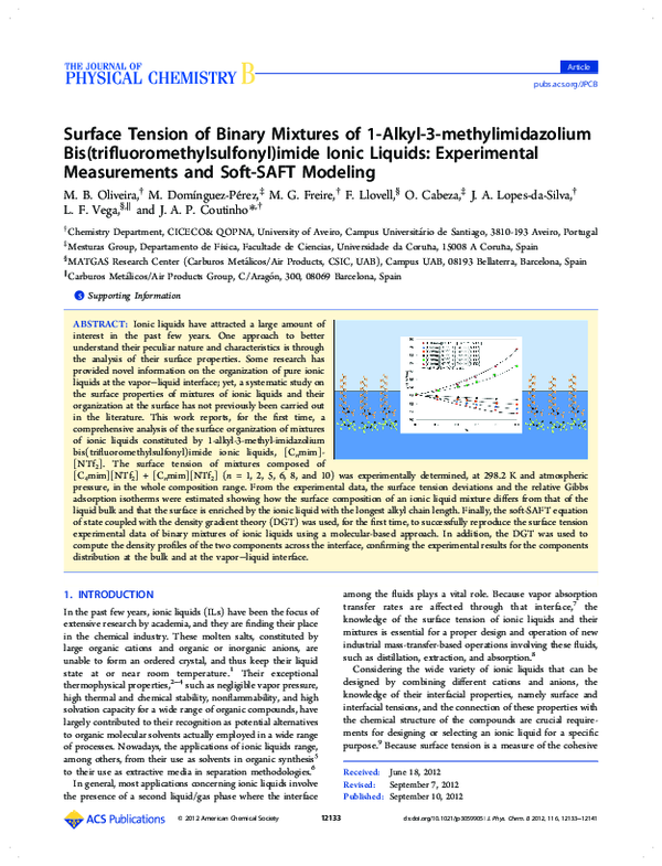 (PDF) Surface Tension of Binary Mixtures of 1-Alkyl-3-Methylimidazolium Bis ...