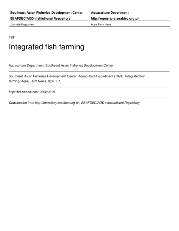 (PDF) Integrated Fish Farming