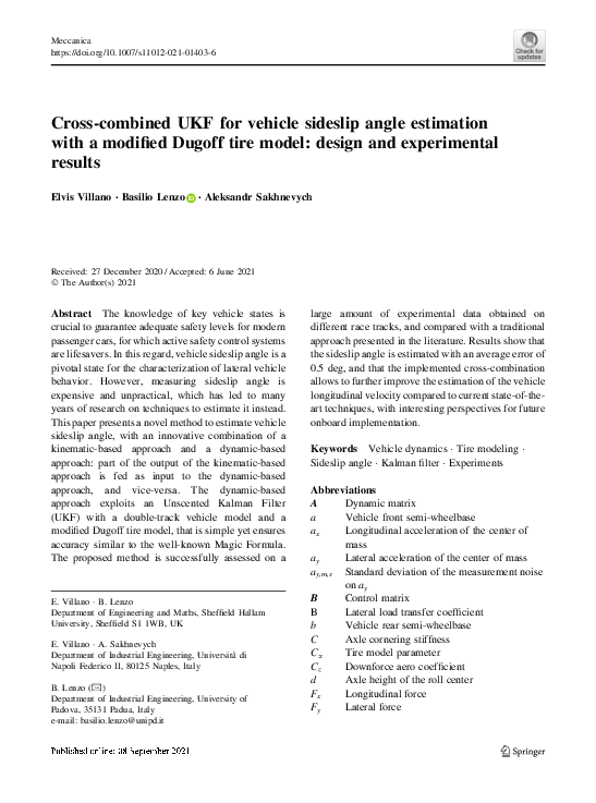 (PDF) Cross-combined UKF for vehicle sideslip angle estimation with a ...