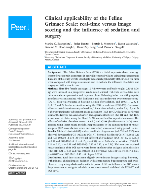 (PDF) Clinical applicability of the Feline Grimace Scale: real-time ...