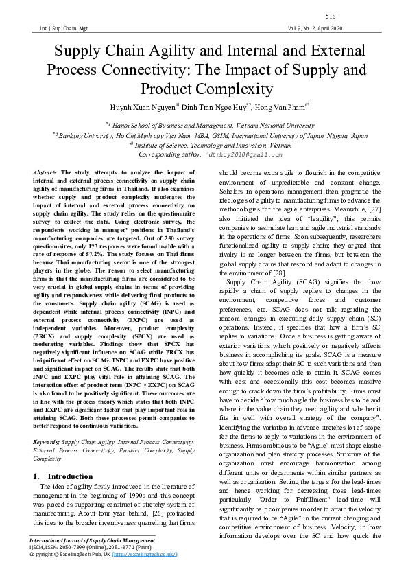 (PDF) Supply Chain Agility and Internal and External Process Connectivity: The Impact of Supply ...