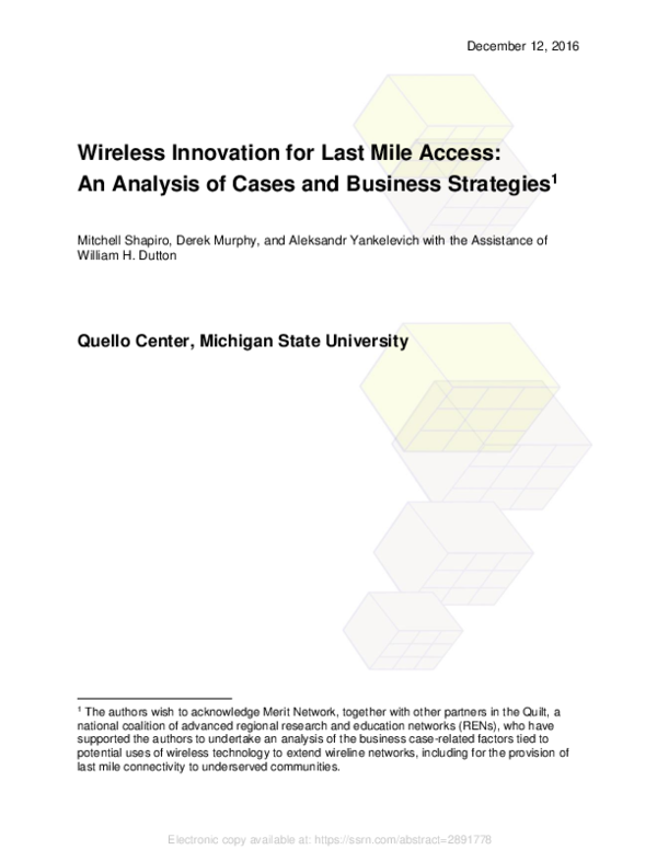 (PDF) Wireless Innovation for Last Mile Access: An Analysis of Cases ...