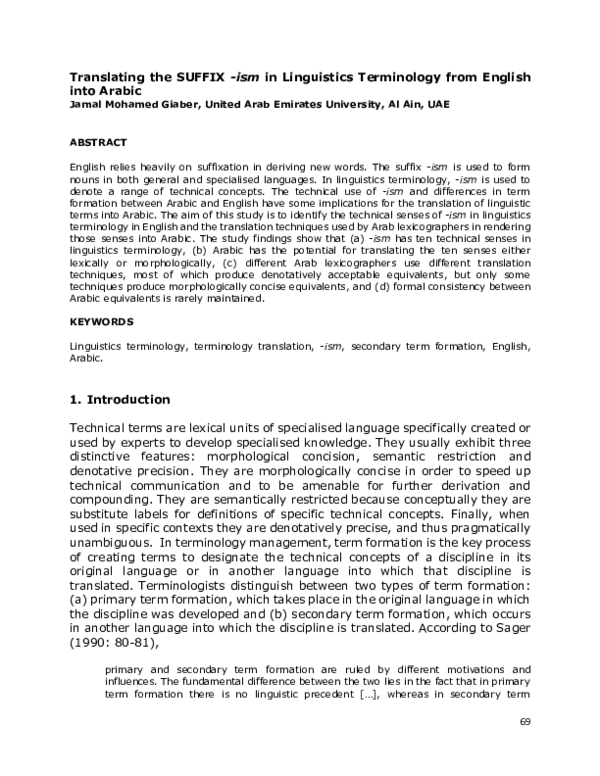 (PDF) Translating the SUFFIX-ism in Linguistics Terminology from ...