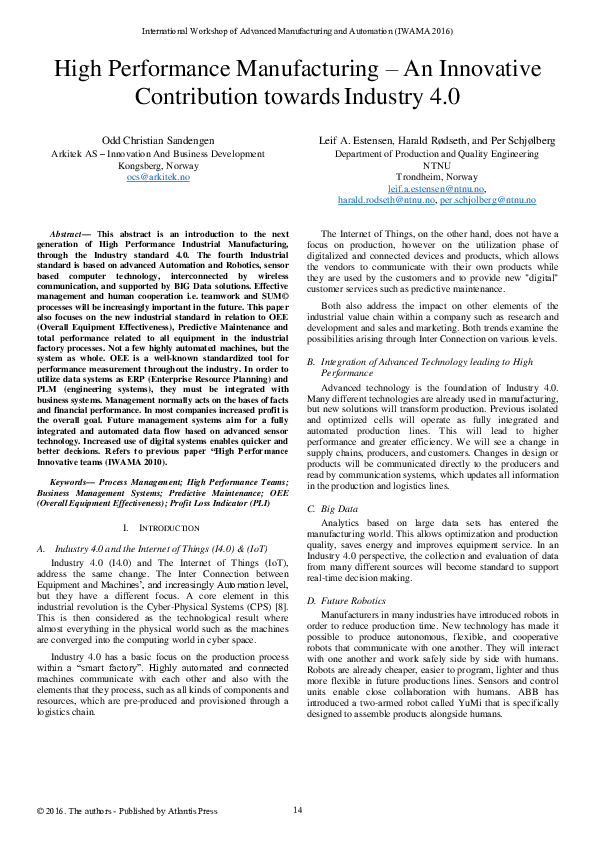 (PDF) High Performance Manufacturing - An Innovative Contribution ...