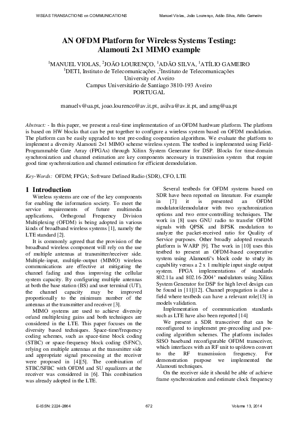 (PDF) AN OFDM platform for wireless systems testing: alamouti 2x1 MIMO ...