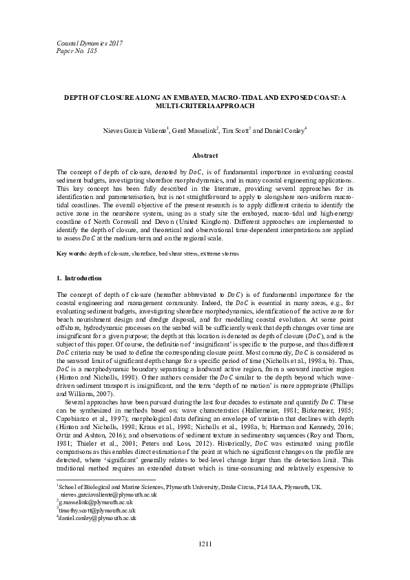 (PDF) Depth of Closure Along an Embayed , Macro-Tidal and Exposed Coast ...