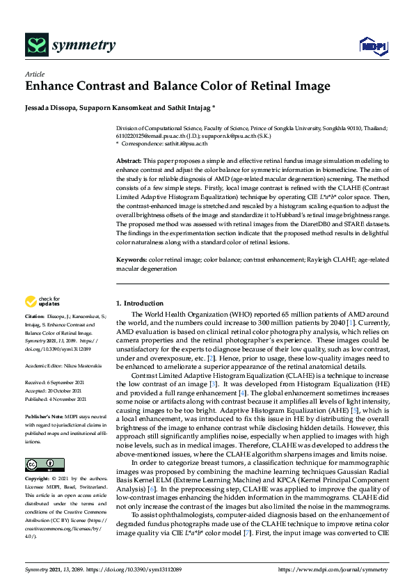 (PDF) Enhance Contrast and Balance Color of Retinal Image