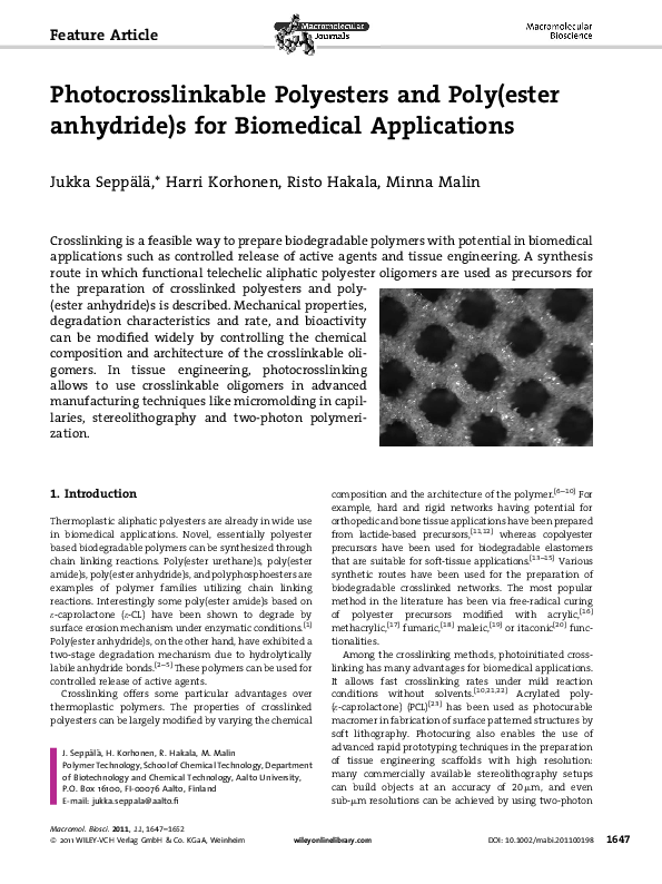 (PDF) Photocrosslinkable Polyesters and Poly(ester anhydride)s for ...