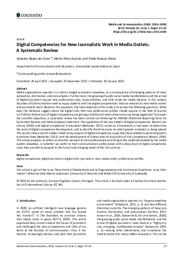 (PDF) Digital Competencies for New Journalistic Work in Media Outlets ...