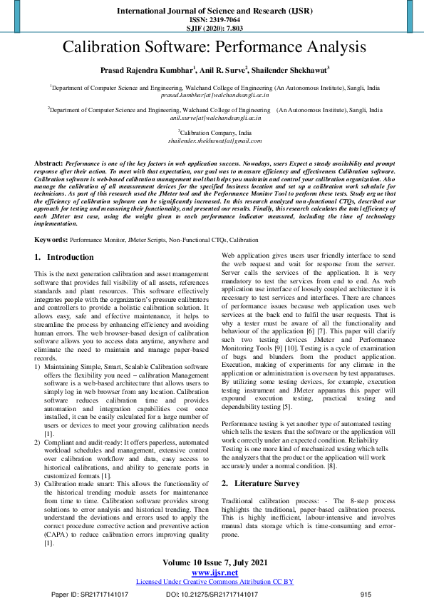 (PDF) Calibration Software: Performance Analysis