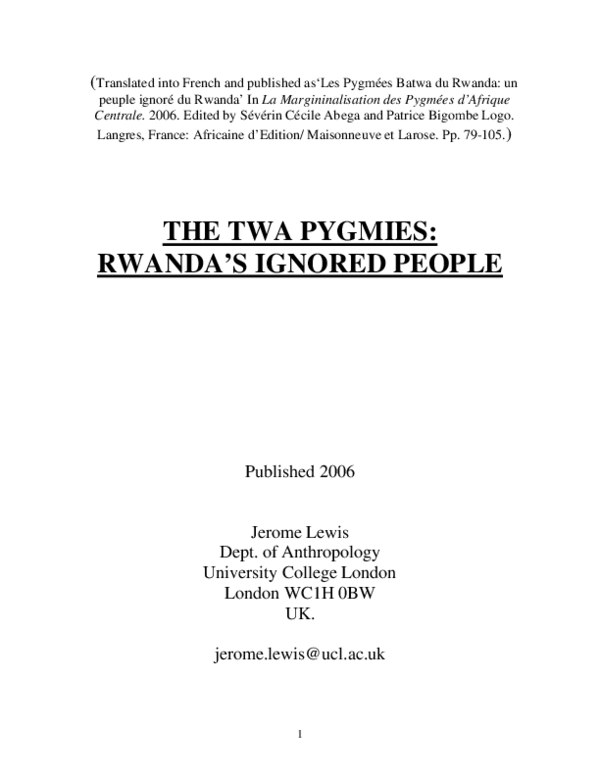 (PDF) The Twa Pygmies: Rwanda's Ignored People