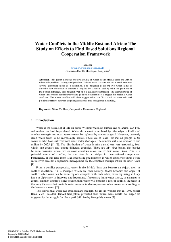 (PDF) Water Conflicts in the Middle East and Africa: The Study on ...