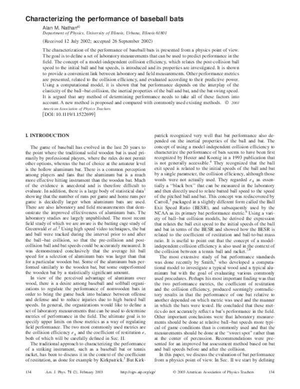 (PDF) Characterizing the performance of baseball bats