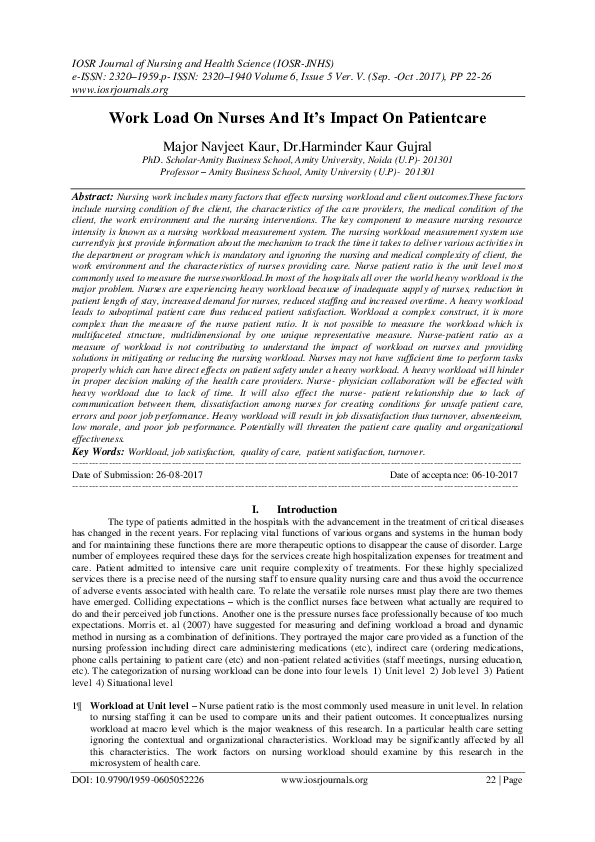 (PDF) Work Load On Nurses And It ’ s Impact On Patientcare Major