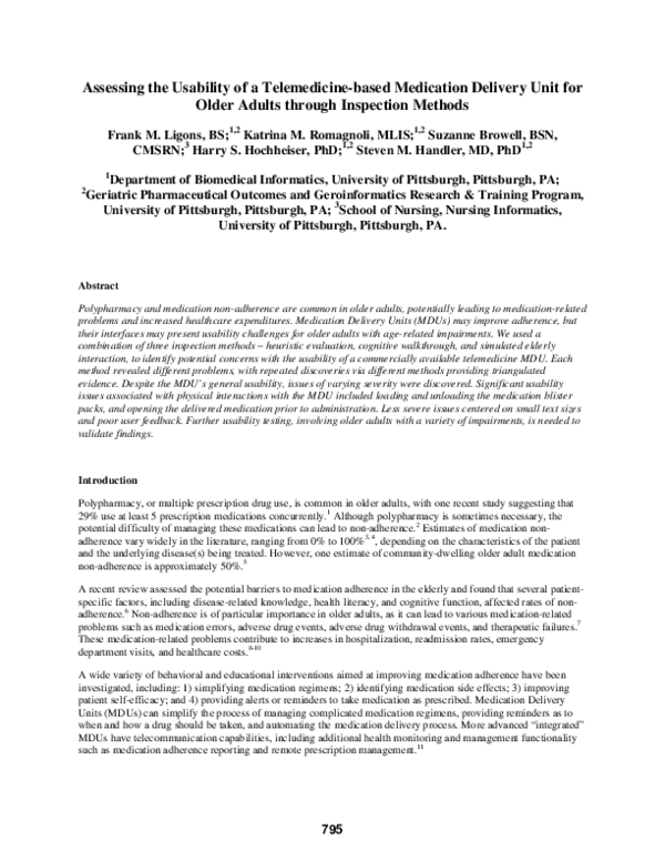 (PDF) Assessing the usability of a telemedicine-based Medication Delivery Unit for older adults ...