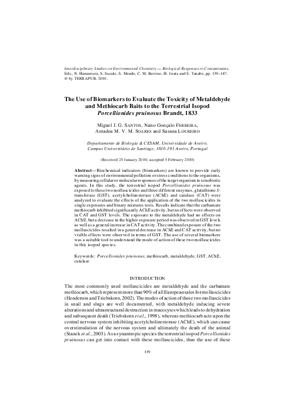 (PDF) The use of biomarkers to evaluate the toxicity of metaldehyde and ...