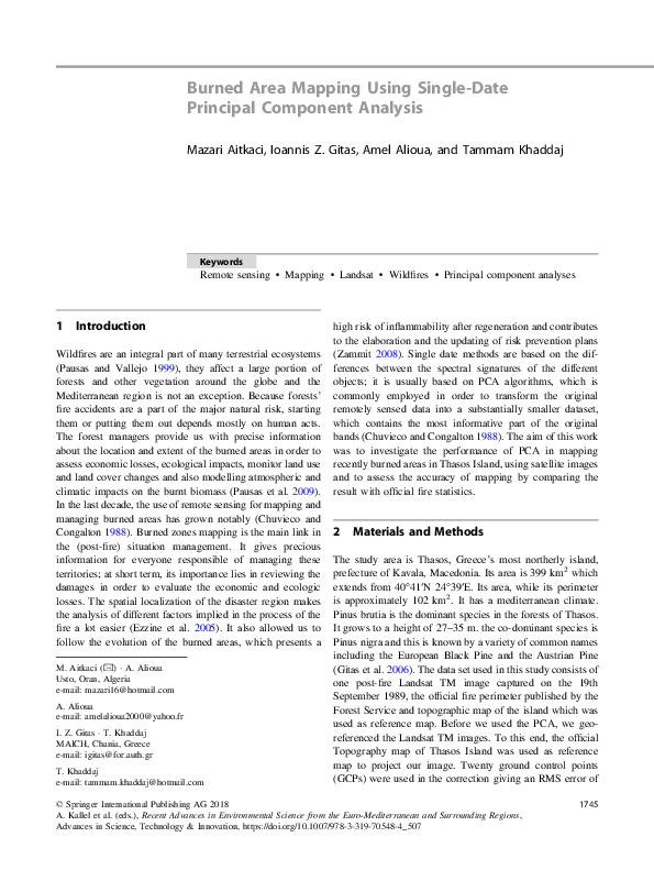 (PDF) Burned Area Mapping Using Single-Date Principal Component Analysis