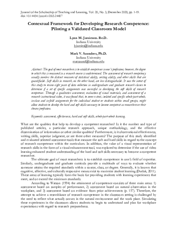(PDF) Contextual Framework for Developing Research Competence: Piloting a Validated Classroom Model