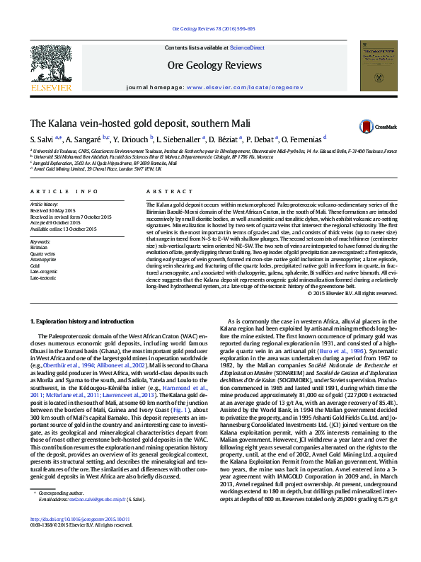 (PDF) The Kalana vein-hosted gold deposit, southern Mali