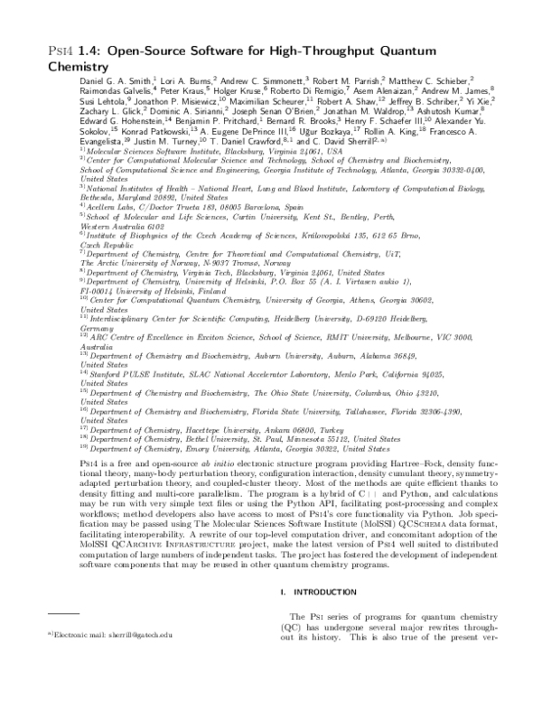 (PDF) Psi4 1.4: Open-Source Software for High-Throughput Quantum Chemistry