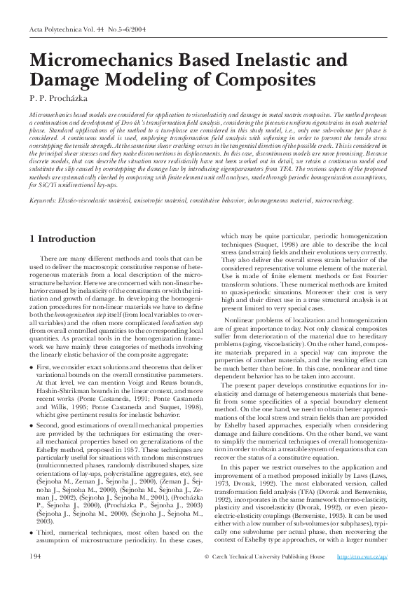 (PDF) Micromechanics Based Inelastic and Damage Modeling of Composites ...