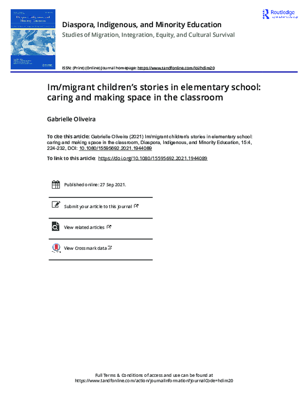 (PDF) Im/migrant children’s stories in elementary school: caring and ...