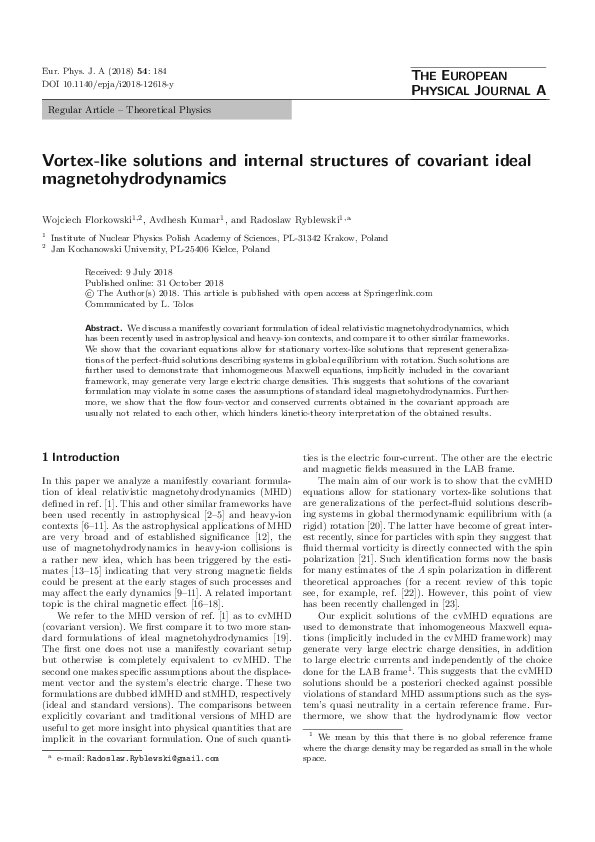 (PDF) Vortex-like solutions and internal structures of covariant ideal ...