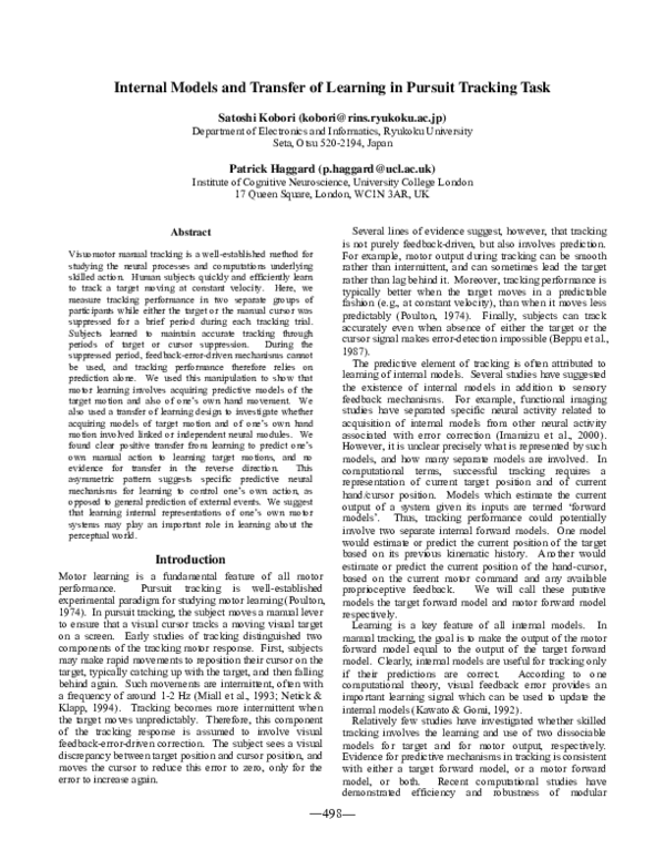 (PDF) ―498— Internal Models and Transfer of Learning in Pursuit ...