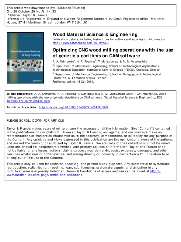 Pdf Optimizing Cnc Wood Milling Operations With The Use Of Genetic Algorithms On Cam Software