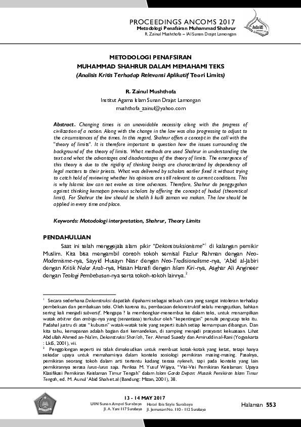 (PDF) Metodologi Penafsiran Muhammad Shahrur dalam Memahami Teks ...
