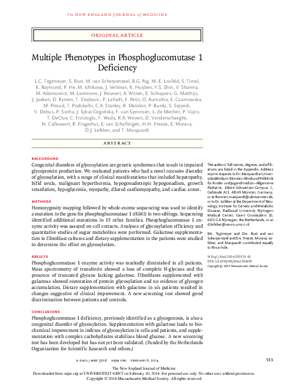 (PDF) Multiple phenotypes in phosphoglucomutase 1 deficiency