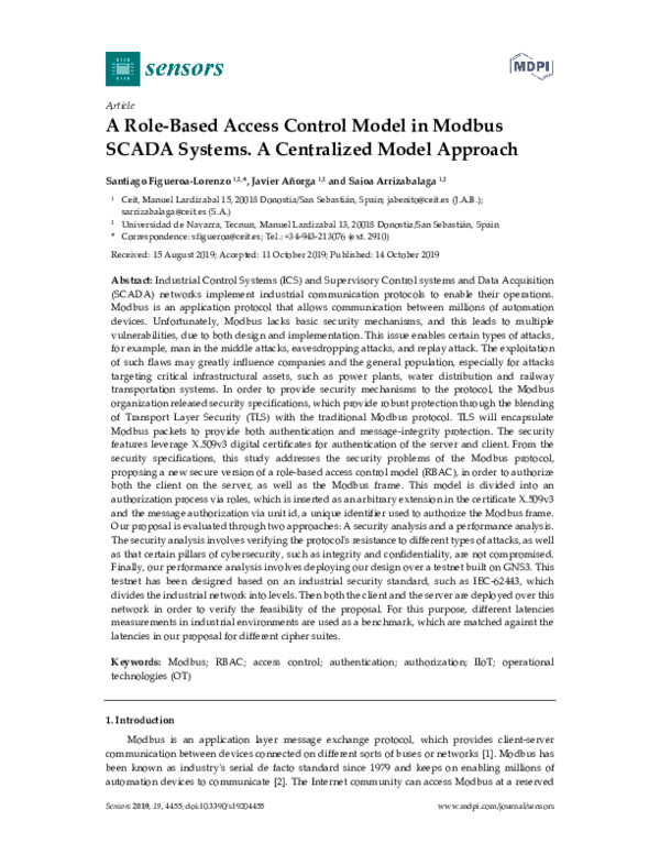 (PDF) A Role-Based Access Control Model in Modbus SCADA Systems. A Centralized Model Approach