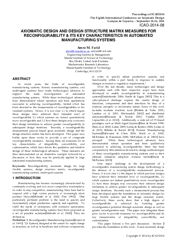 (PDF) Axiomatic Design And Design Structure Matrix Measures For