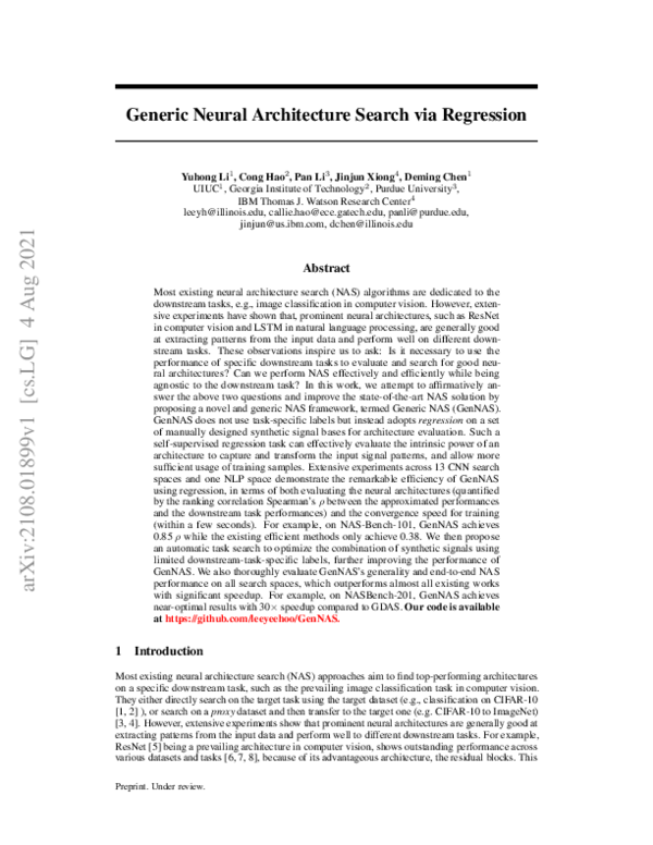 (PDF) Generic Neural Architecture Search via Regression