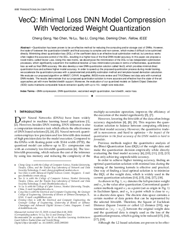 (PDF) VecQ: Minimal Loss DNN Model Compression With Vectorized Weight Quantization