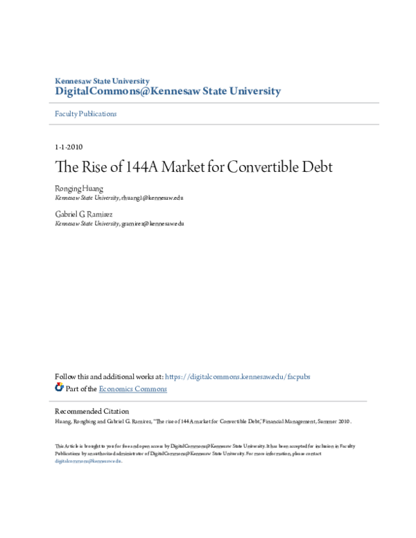 (PDF) The Rise of 144A Market for Convertible Debt