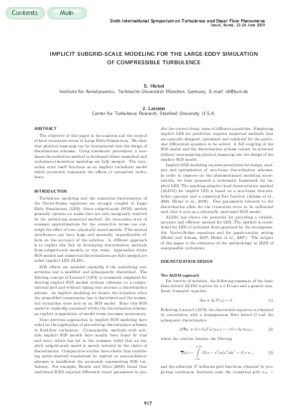 (PDF) Implicit Subgrid-Scale Modeling for the Large-Eddy Simulation of Compressible Turbulence