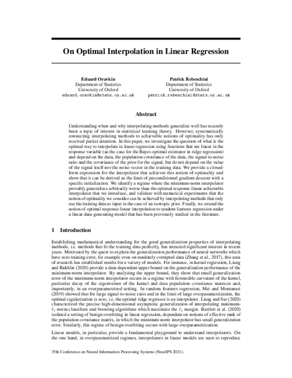 (PDF) On Optimal Interpolation in Linear Regression