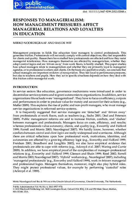(PDF) Responses to Managerialism: How Management Pressures Affect Managerial Relations and ...