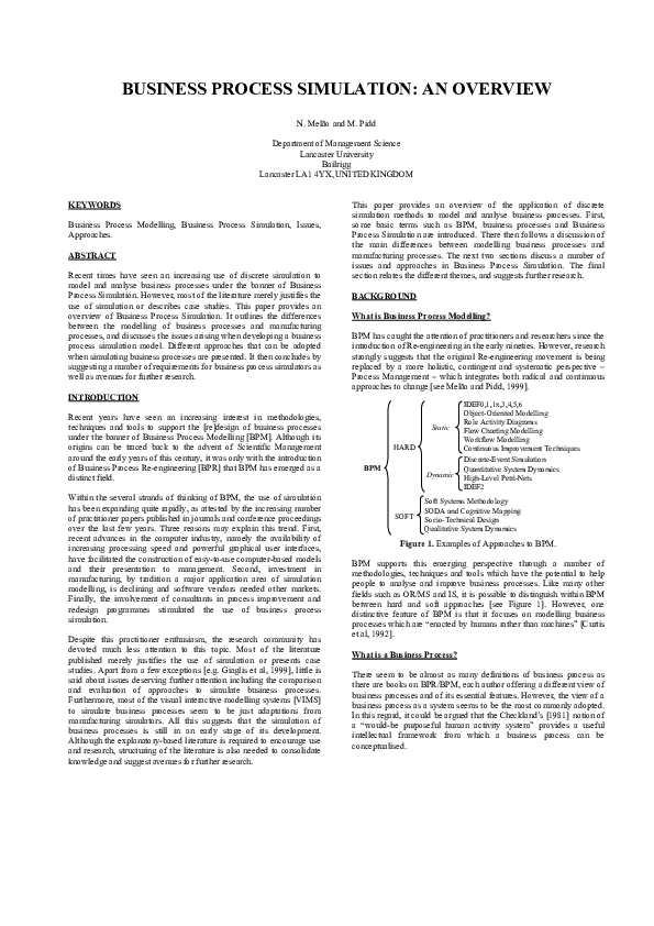 (PDF) Business Process Simulation: An Overview