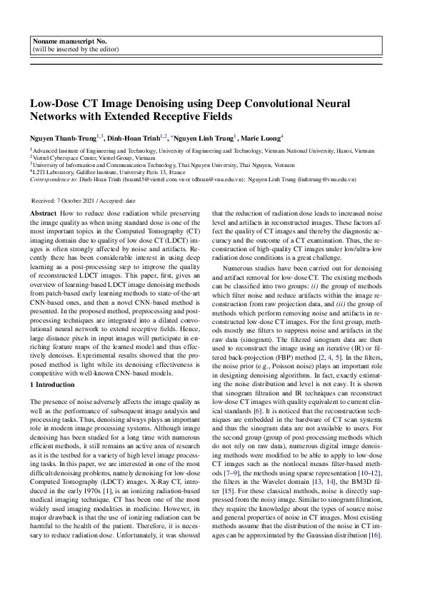 Pdf Low Dose Ct Image Denoising Using Deep Convolutional Neural Networks With Extended