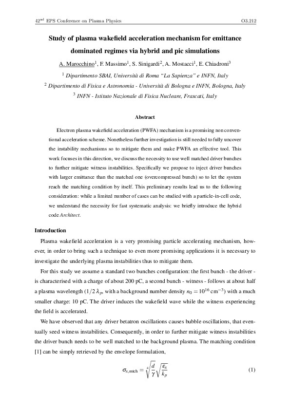 (PDF) Study of plasma wakefield acceleration mechanism for emittance dominated regimes via ...