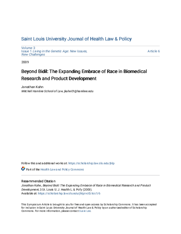 (PDF) Beyond BiDil: the Expanding Embrace of Race in Biomedical ...